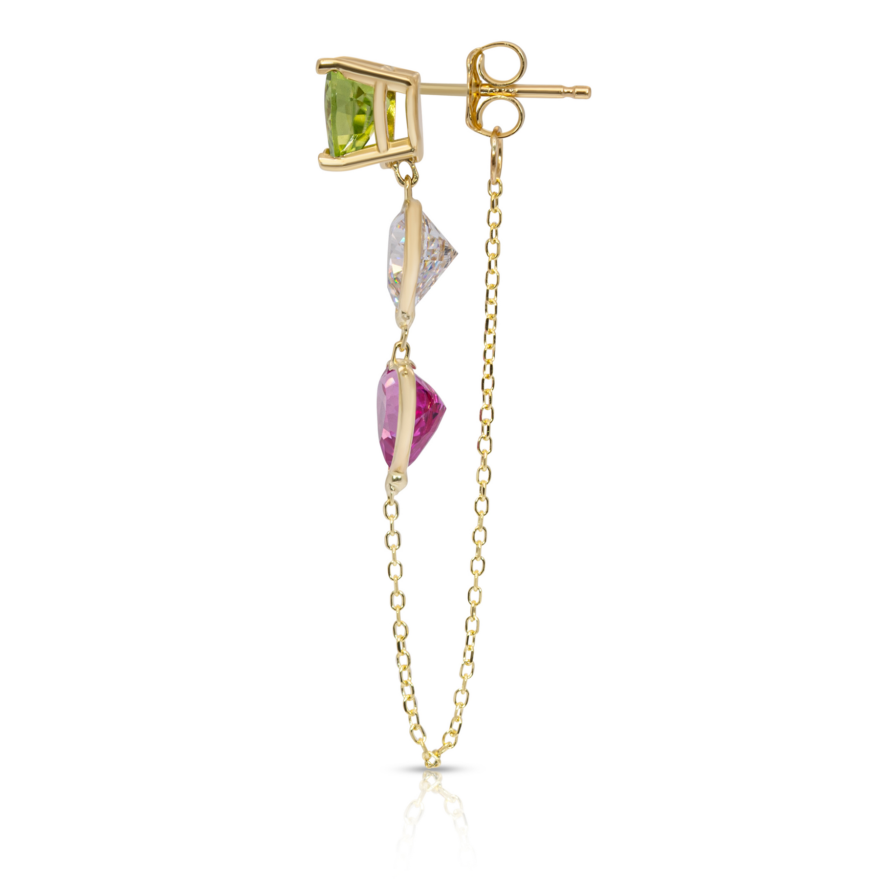 14K Yellow Gold Triple Heart-Shaped Peridot, White And Pink Gemstones ...