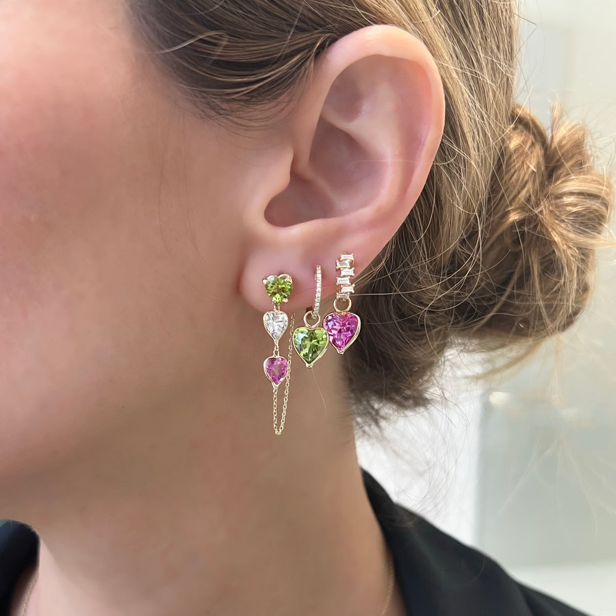 14K Yellow Gold Triple Heart-Shaped Peridot, White And Pink Gemstones ...