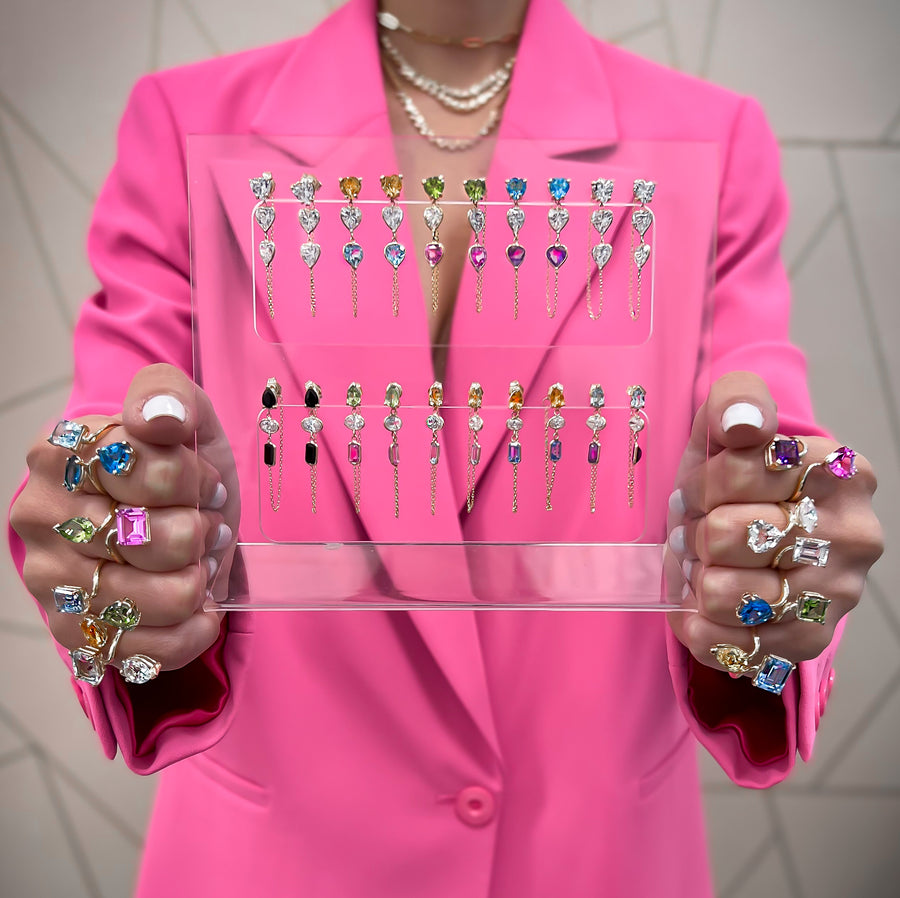 14K Yellow Gold Triple Heart-Shaped Peridot, White And Pink Gemstones ...